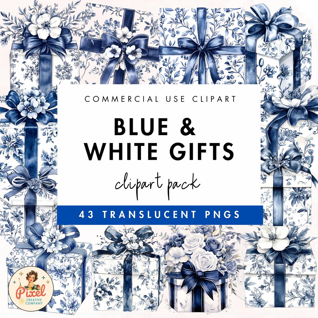 Gifts Blue and White Clipart Graphics | Digital Blue Gift Boxes Clip ...