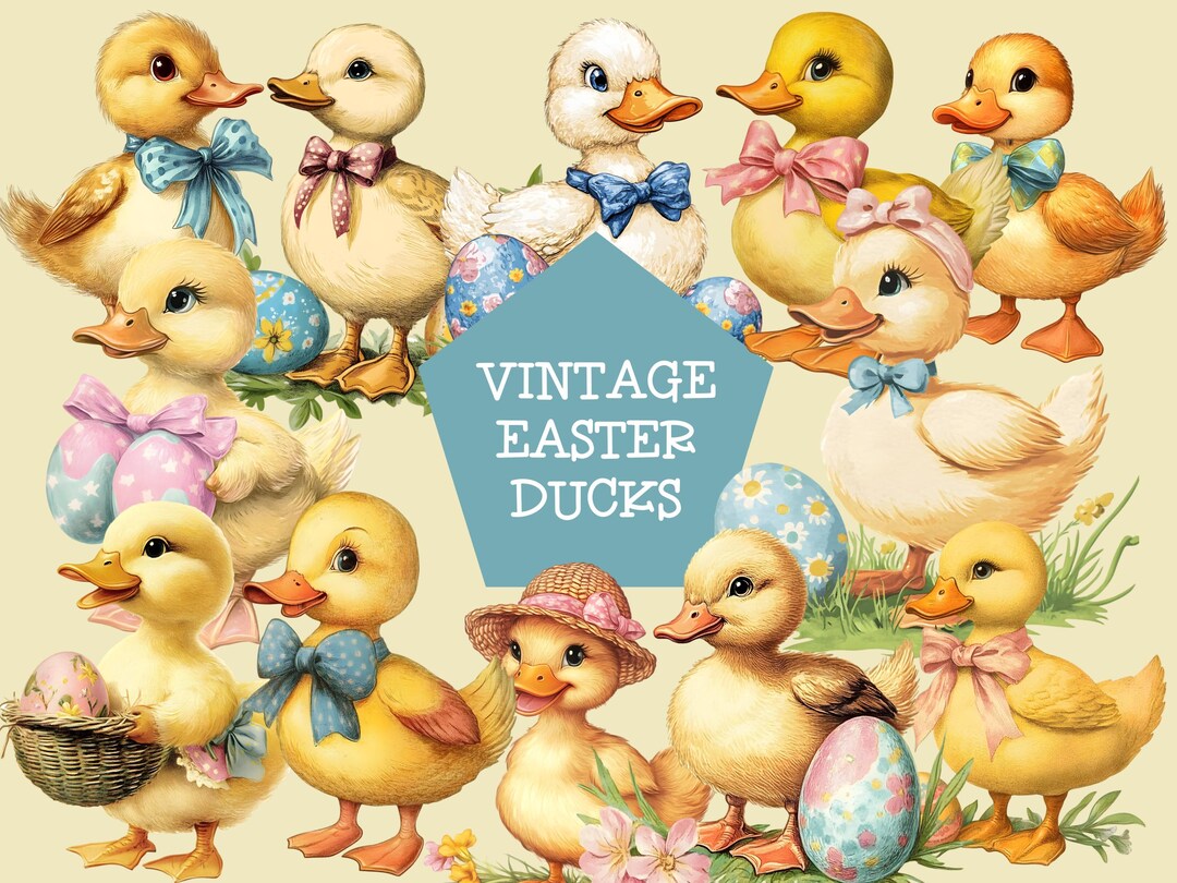 Retro Easter Ducks Watercolor Clipart | Retro Yellow Ducks | Retro ...