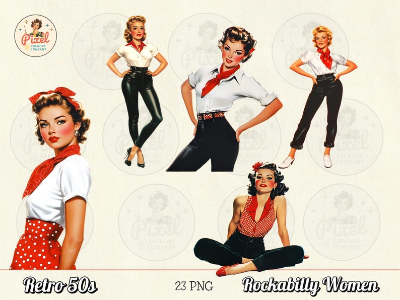 1950s Rockabilly Women Clip Art: Retro Graphics (PDF Download) - Etsy