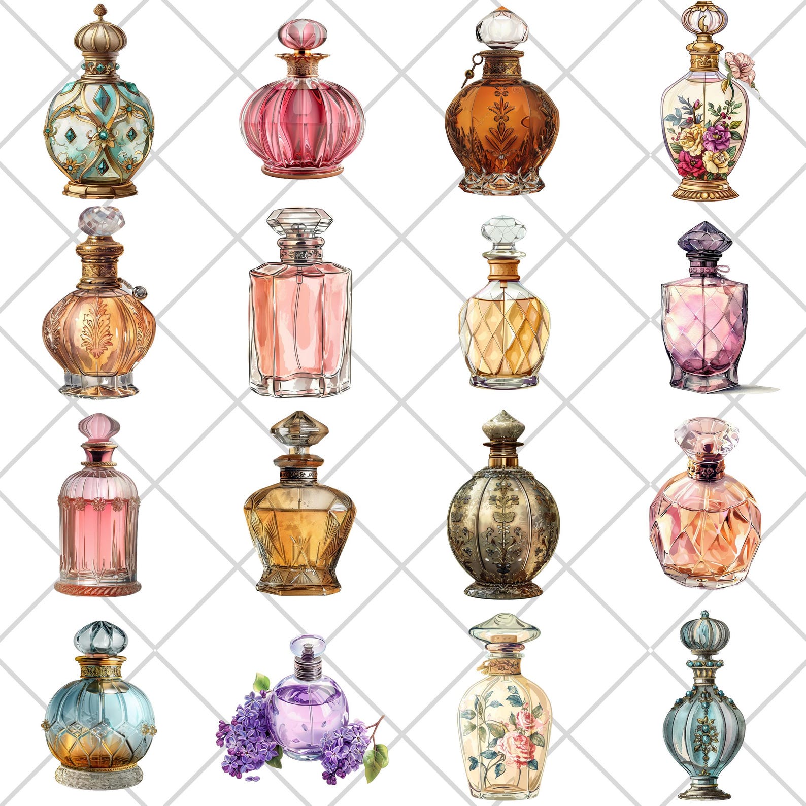 Vintage Perfume Bottles Clip Art: High-resolution Illustrations ...