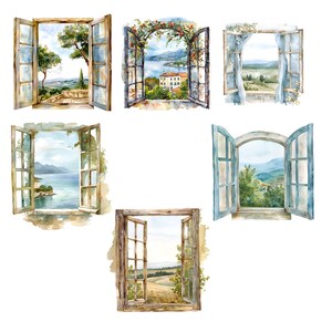 Window Views Watercolor Clipart Graphics, Lovely Views Through Open ...