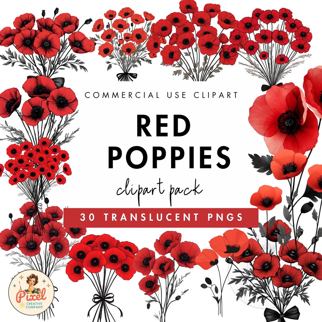Red Poppy Flowers Clipart | Red Floral Clip Art | Poppies Graphics ...