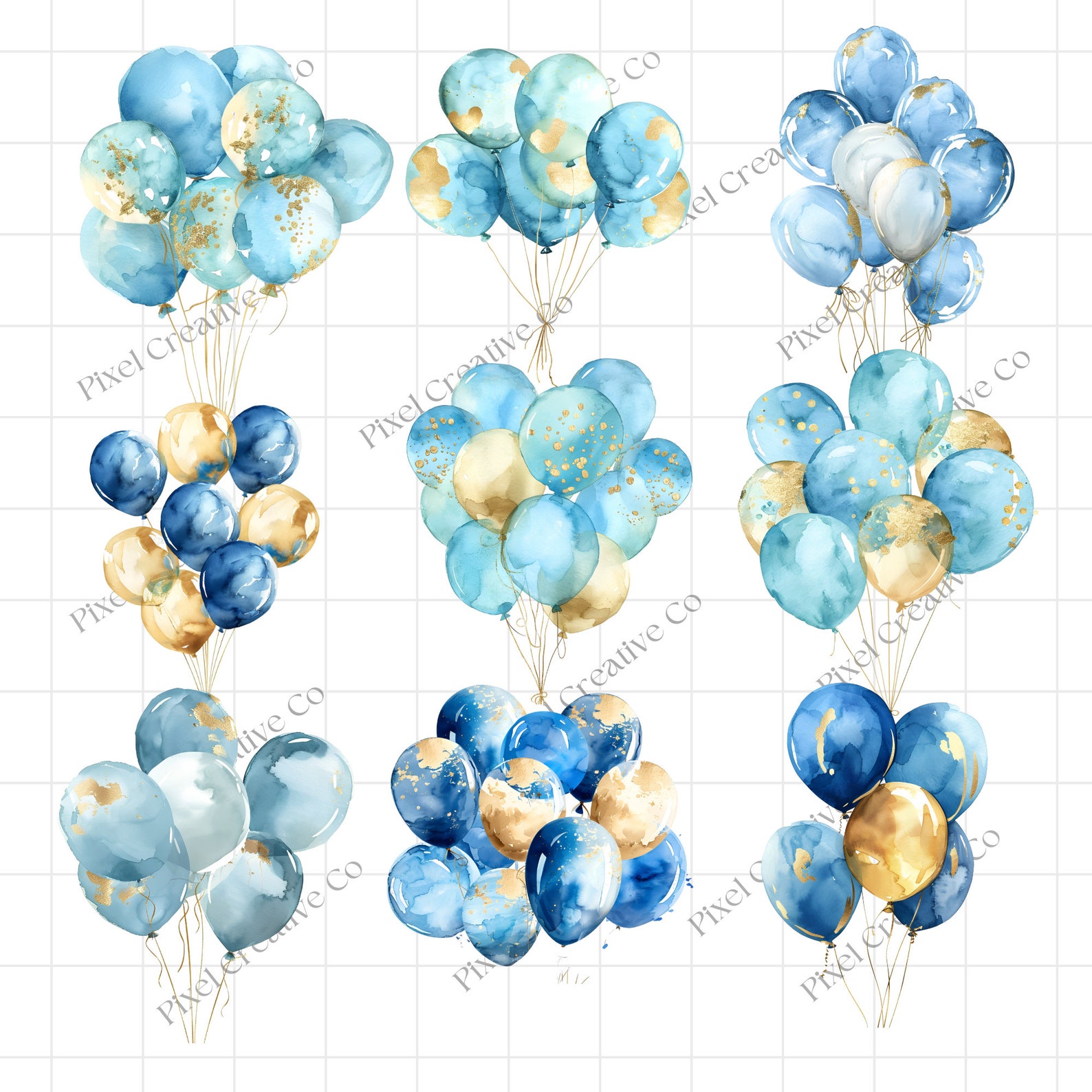 Blue and Gold Balloons Clipart, Balloon Clip Art, Balloon Graphics ...