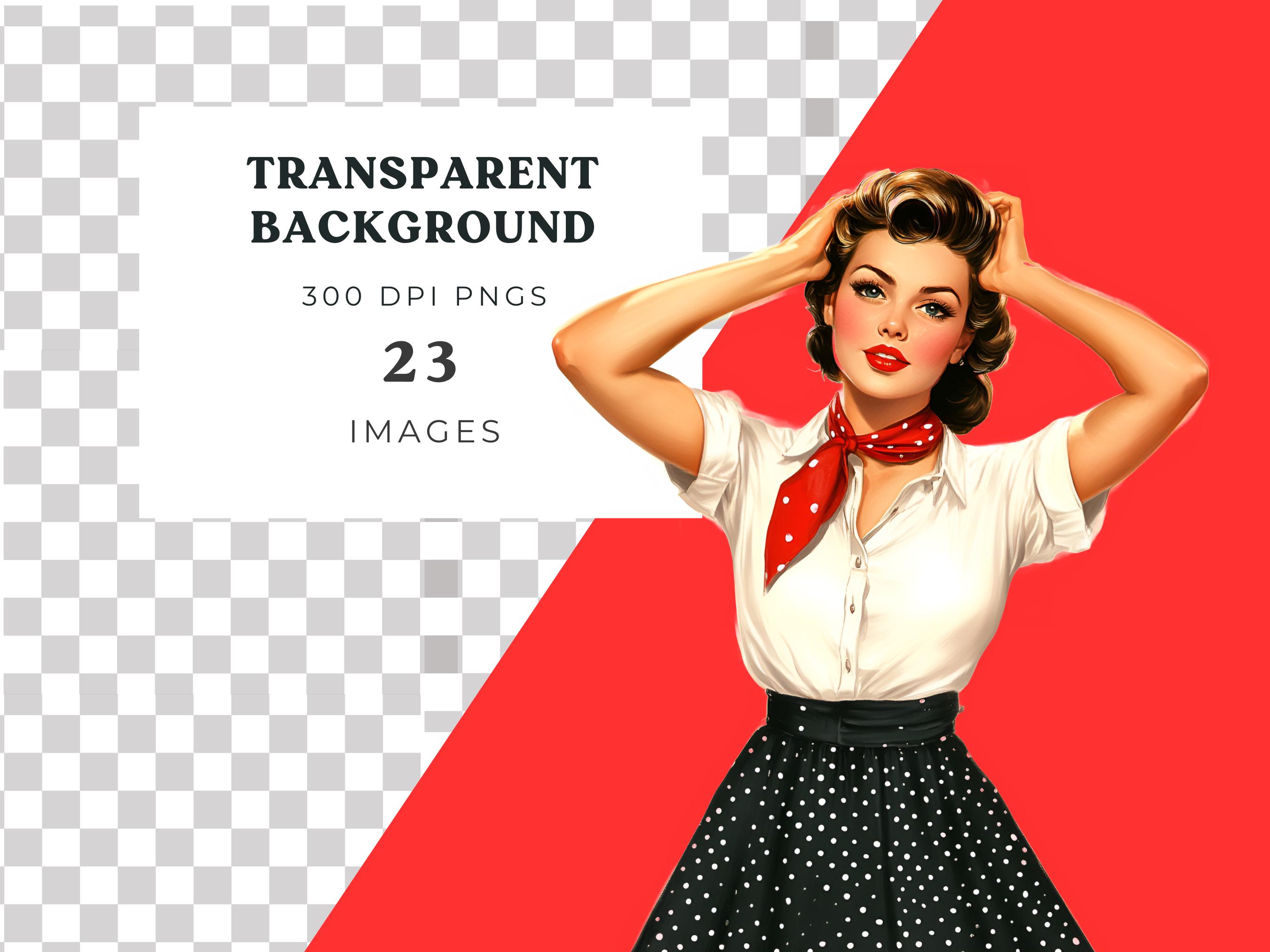 1950s Retro Rockabilly Women Clipart, Retro Women Graphics, Transparent ...