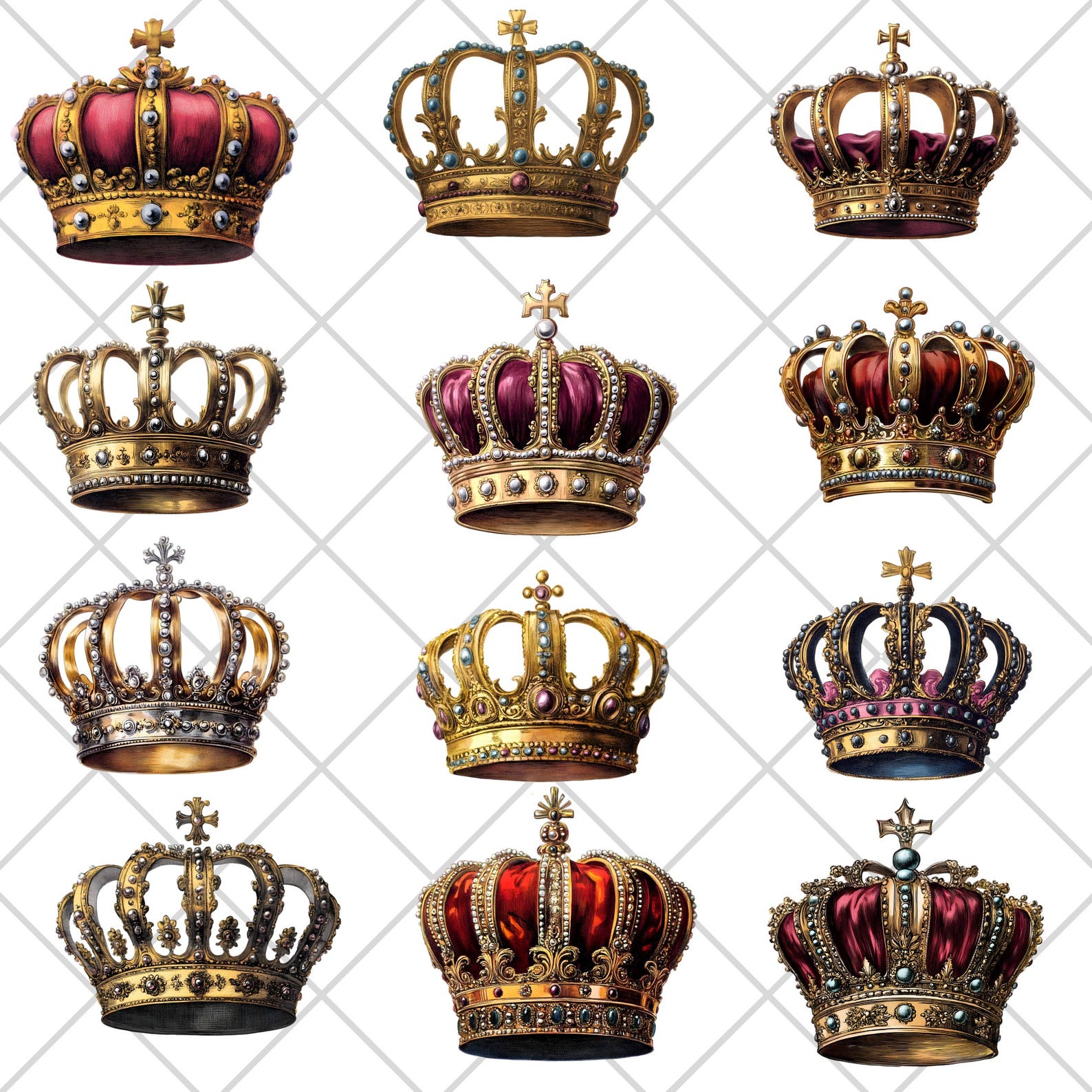 Vintage Gold Crowns Clipart: Royalty Illustrations (24 PNG) - Etsy