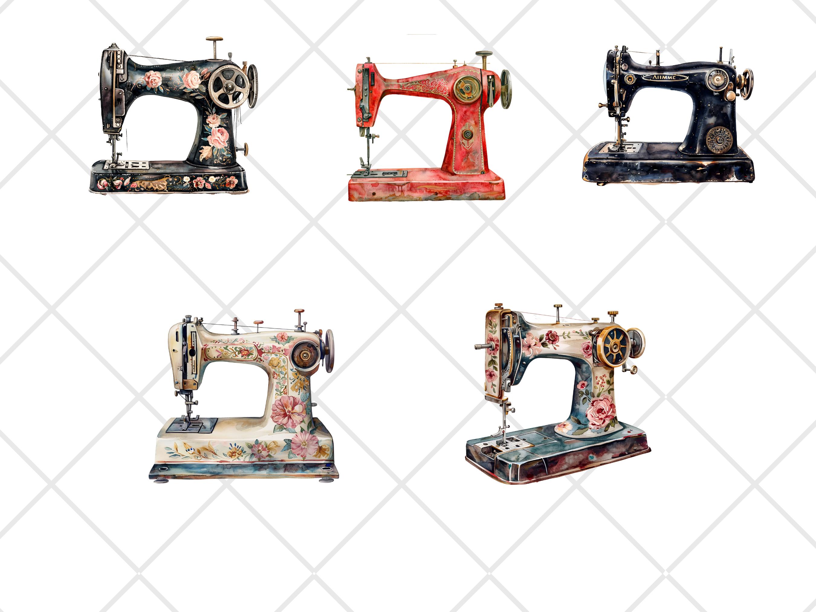 Vintage Sewing Machines Watercolor Clipart, Sewing Machines, Vintage ...
