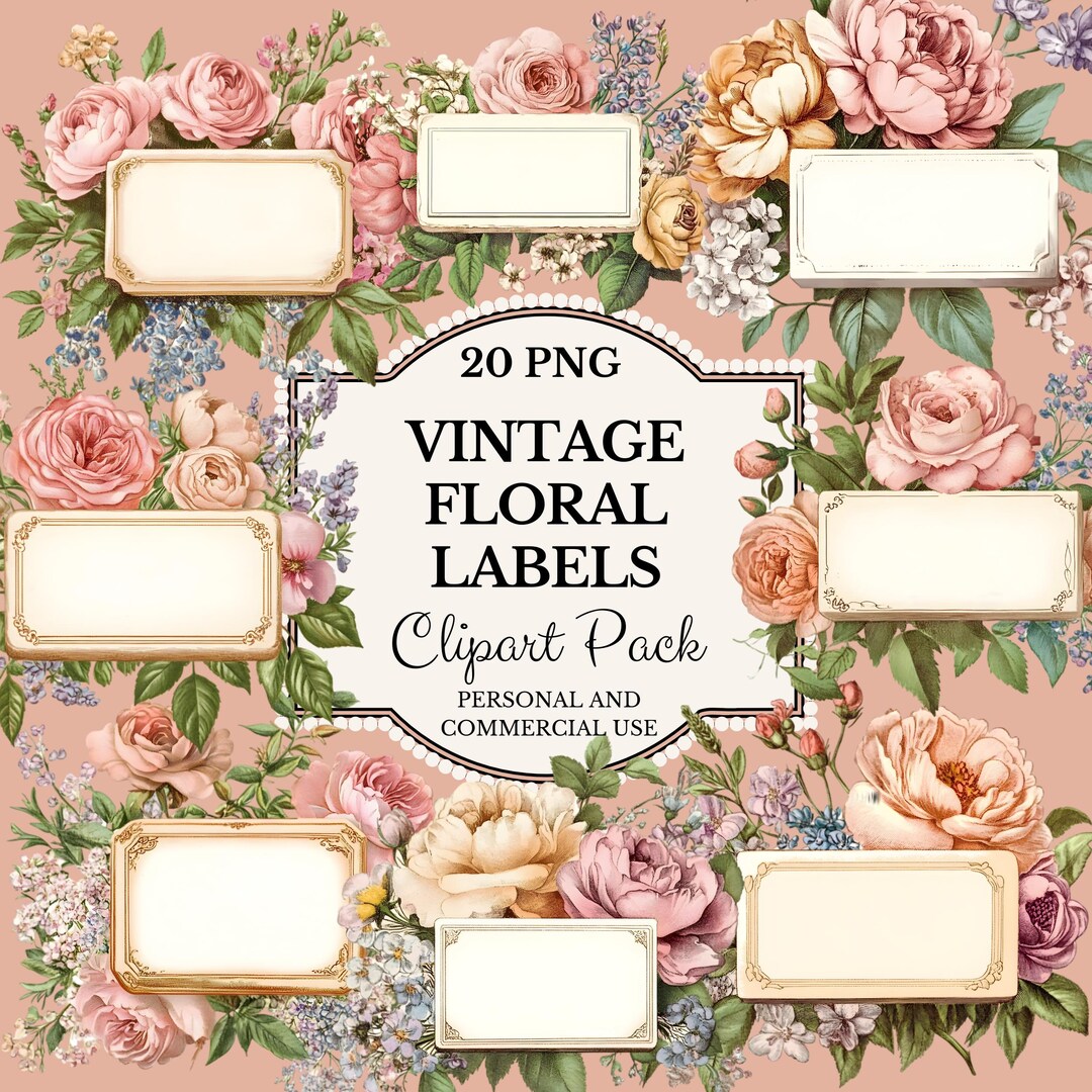 Vintage Floral Labels Clipart | Perfect for Junk Journals, Scrapbooking ...