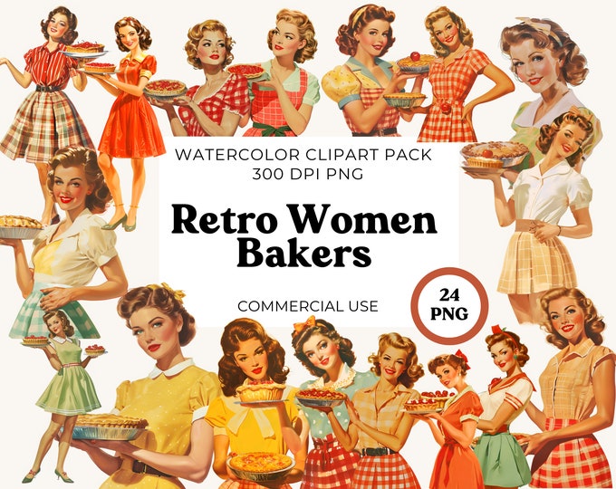Retro Women Bakers Clipart: Vintage Baking Graphics (commercial Use) - Etsy