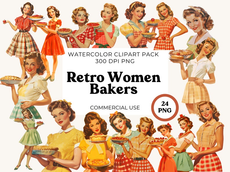 Retro Women Bakers Clipart: Vintage Baking Graphics (commercial Use) - Etsy