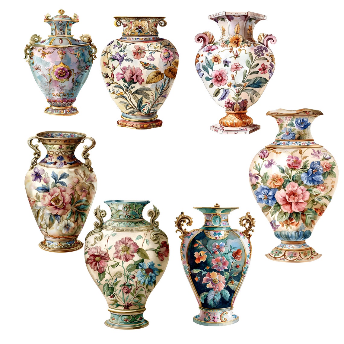 Regency Vases Clipart, Regency Flower Vases Graphics, Commercial Use ...