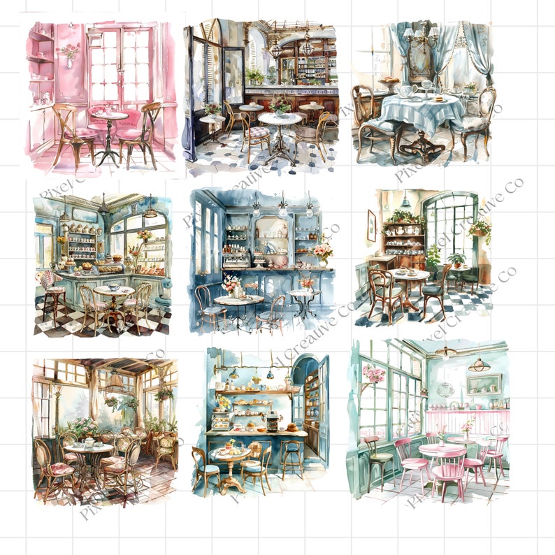 Vintage Tearooms Watercolor Clipart, Retro Tea Rooms Clip Art ...