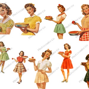 Retro Women Bakers Clipart: Vintage Baking Graphics (commercial Use) - Etsy