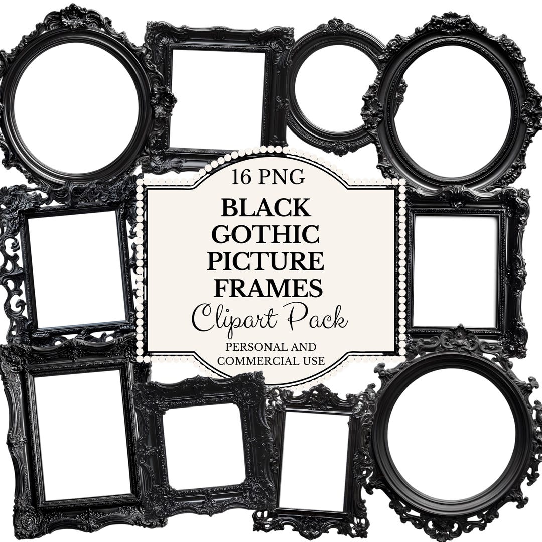 Black Gothic Picture Frames Clipart: Halloween Art (PNG, PDF) - Etsy