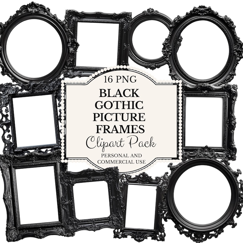 Black Gothic Picture Frames Clipart: Halloween Art (PNG, PDF) - Etsy