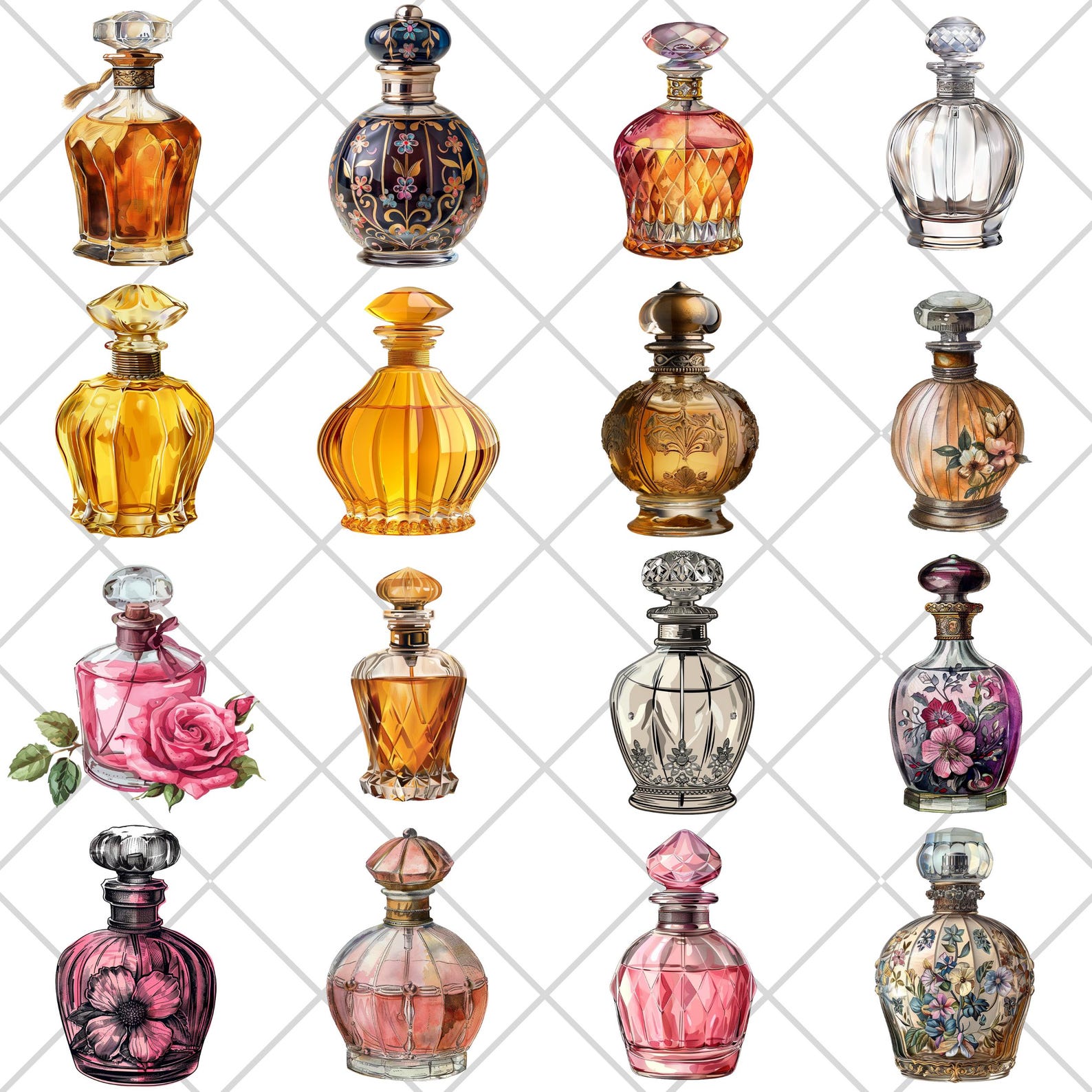 Vintage Perfume Bottles Clip Art: High-resolution Illustrations ...