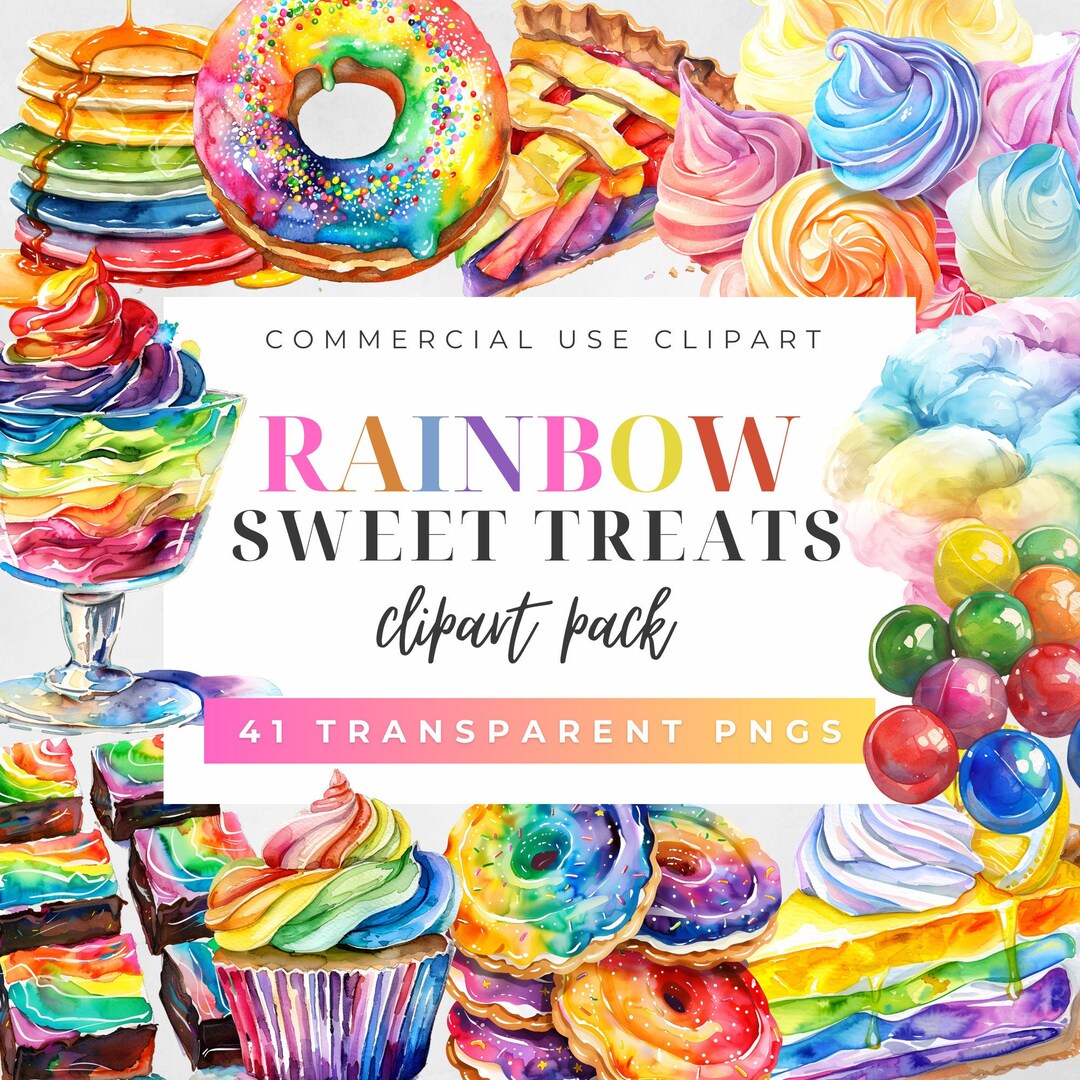 Rainbow Sweet Treats Watercolor Clipart | Rainbow Food Graphics ...
