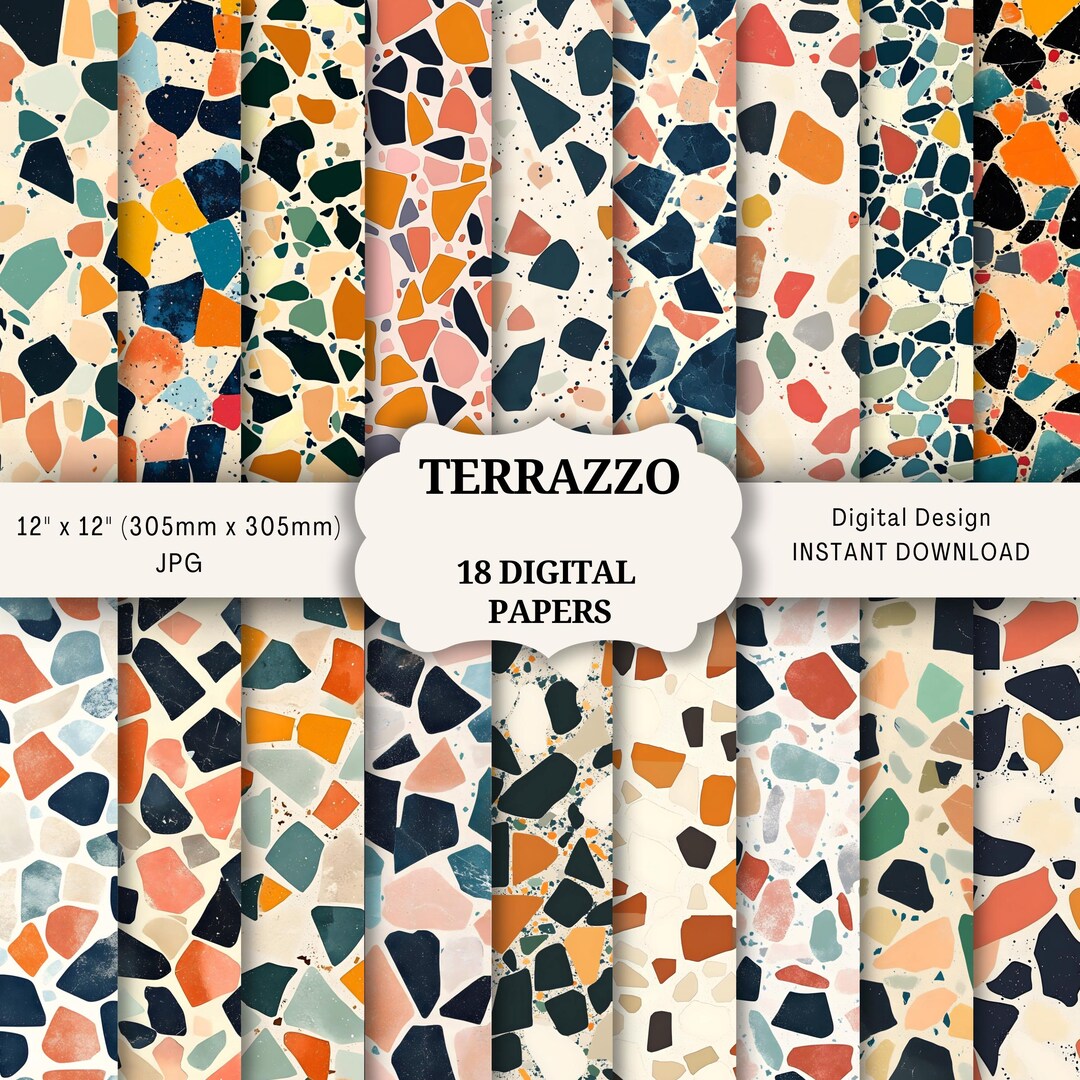 Terrazzo Tile Digital Paper | Terrazzo Texture Digital Paper | Terrazzo ...