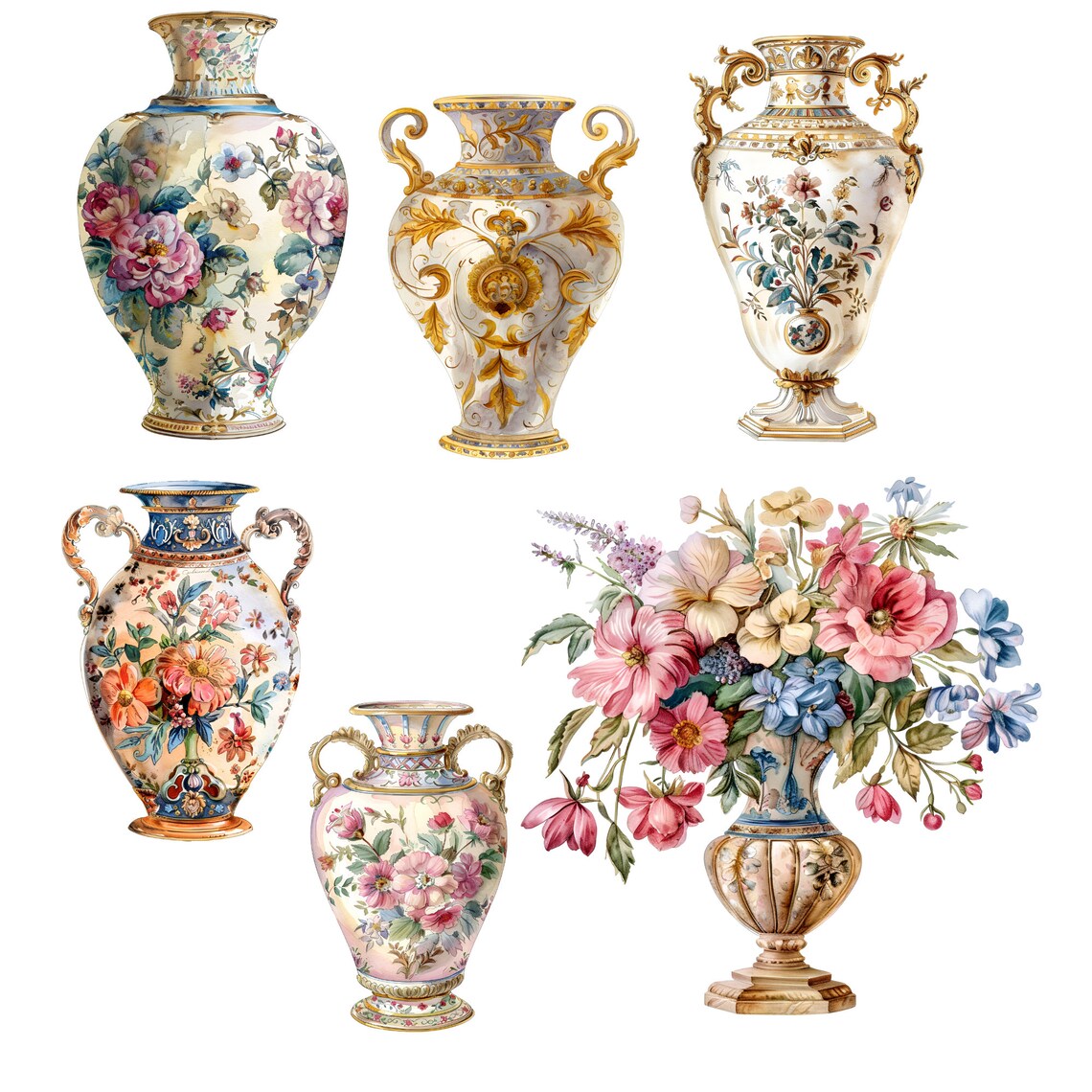 Regency Vases Clipart, Regency Flower Vases Graphics, Commercial Use ...