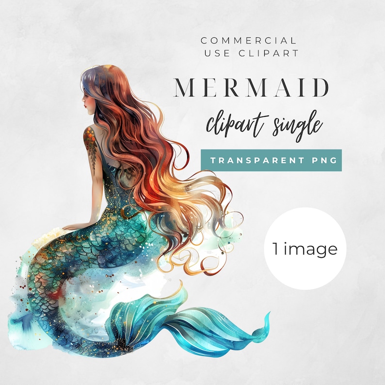 Mermaid Watercolor Clipart | SINGLE IMAGE | Commercial Use, Transparent ...
