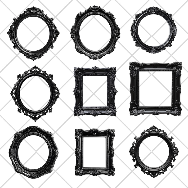 Black Gothic Picture Frames Clipart: Halloween Art (PNG, PDF) - Etsy