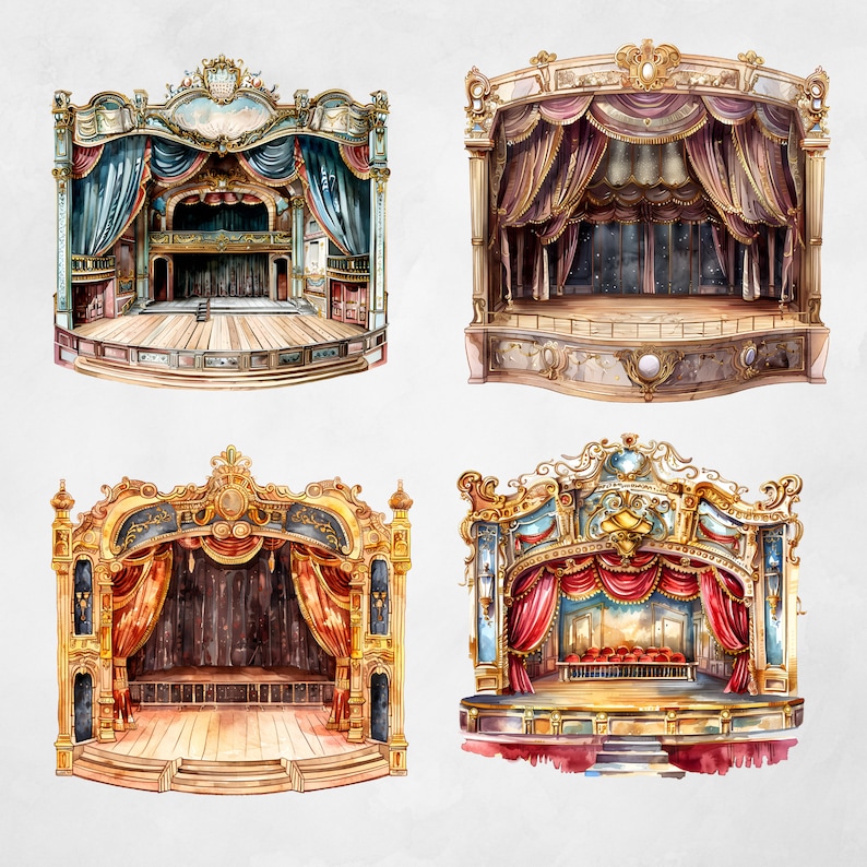 Watercolor Theatre Clipart: Broadway & London Graphics (commercial Use ...