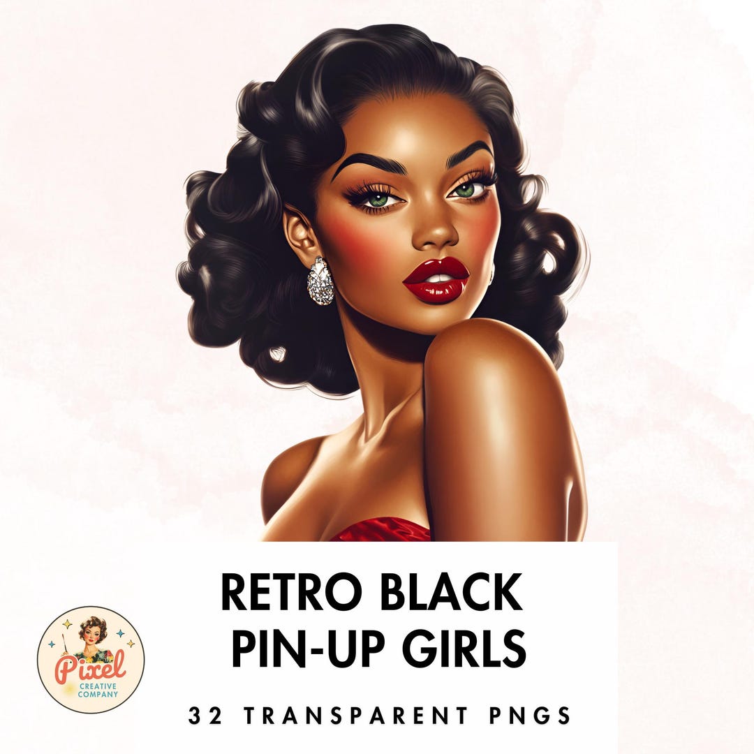 Retro Black Pin up Girls Clipart, Retro Black Women Clip Art, Retro ...