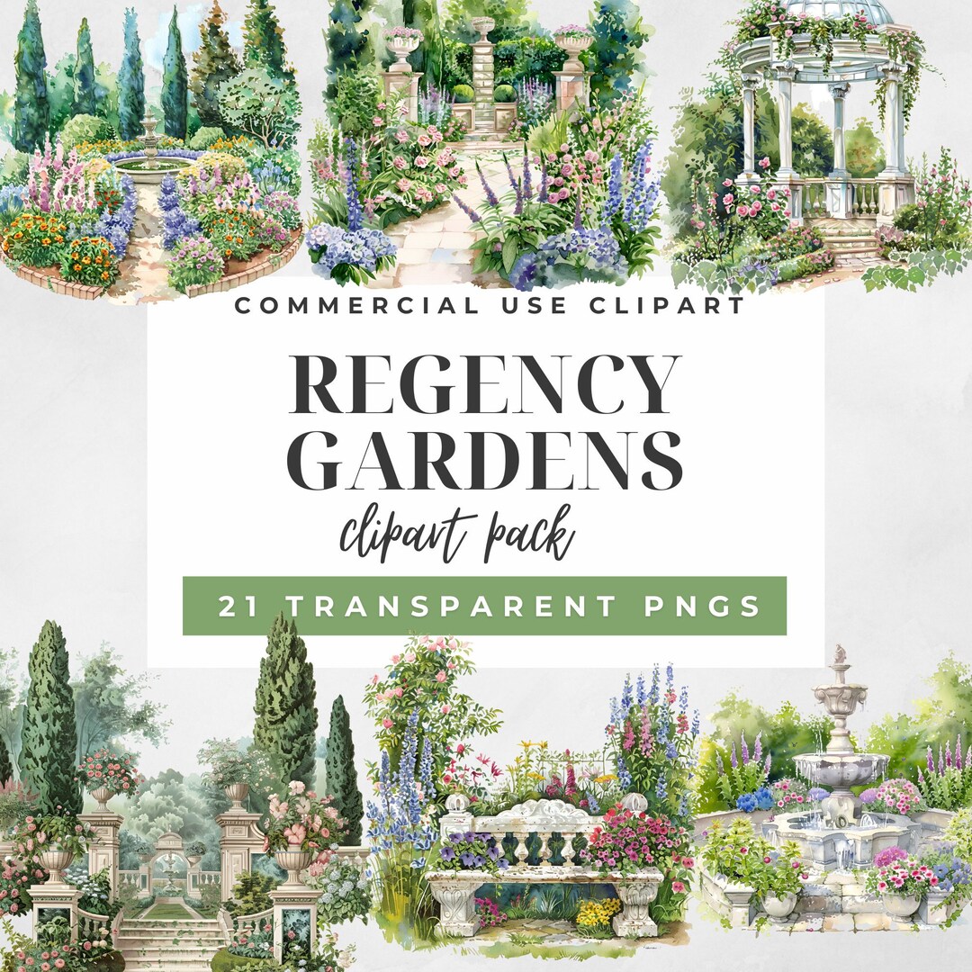 Regency Gardens Clipart, Regency Era Graphics, Commercial Use, Garden ...