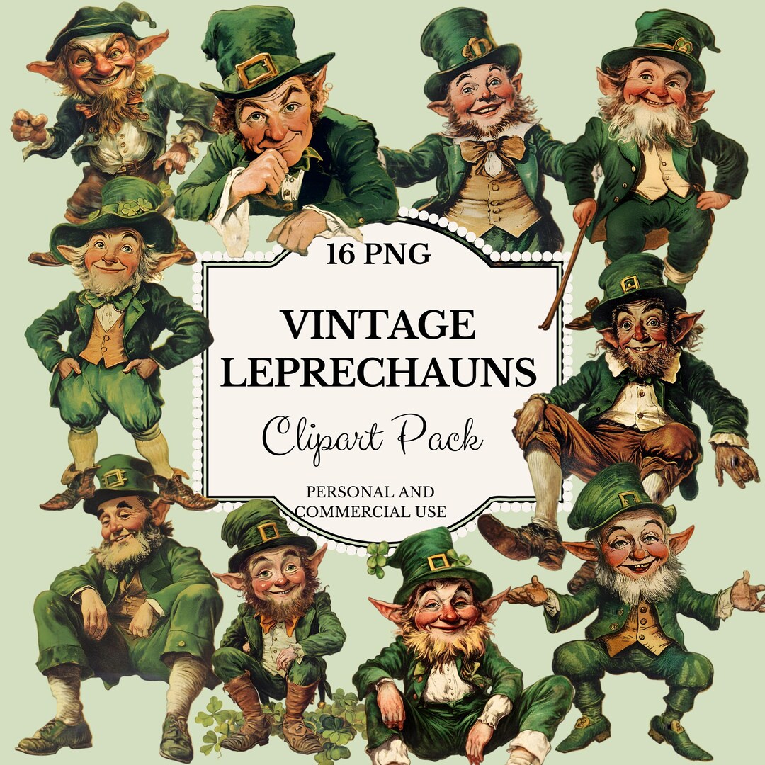 Retro Leprechaun St Patrick's Day Clipart: Vintage Irish Graphics (PNG ...