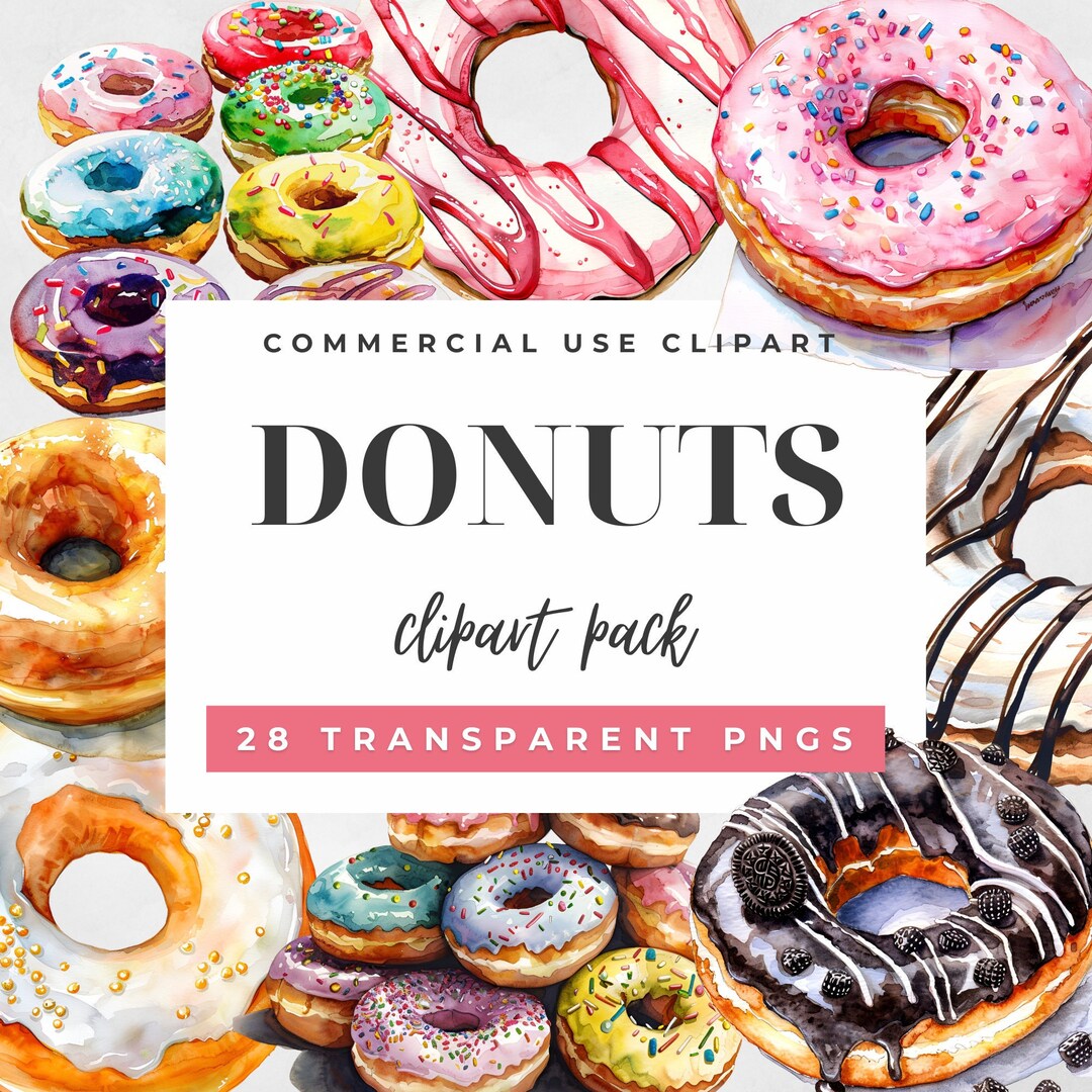 Donuts Watercolor Clipart, Delicious Donut Graphic Illustrations ...
