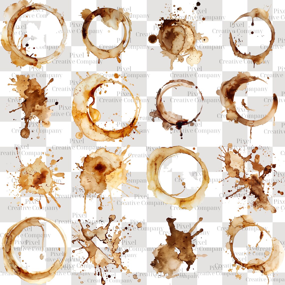Watercolor Coffee Stains Clip Art: Transparent PNG Overlays (digital ...