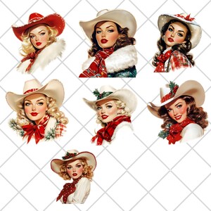 Vintage Christmas Cowgirl Clipart: Retro Western Graphics (PNG, PDF) - Etsy