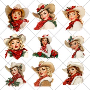 Vintage Christmas Cowgirl Clipart: Retro Western Graphics (PNG, PDF) - Etsy