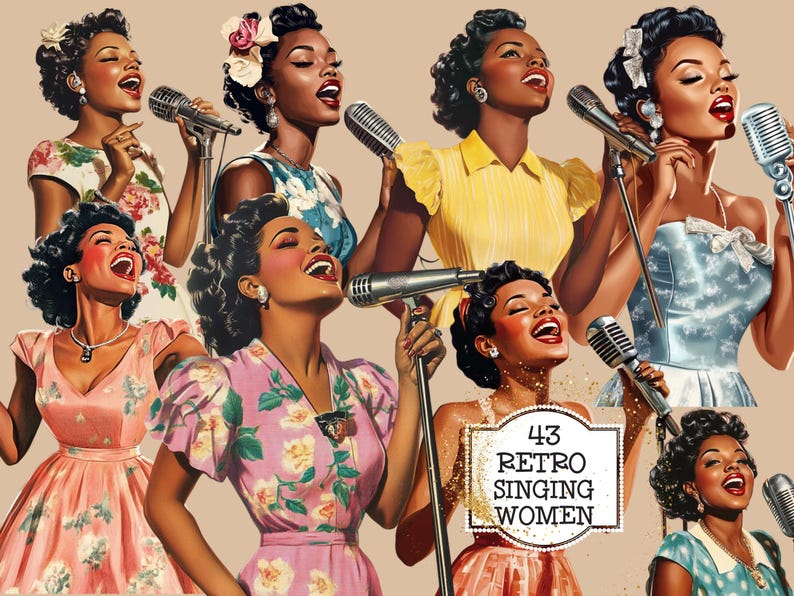 Retro Singing Women Clipart: 1950s Vintage Performers (digital PNG) - Etsy