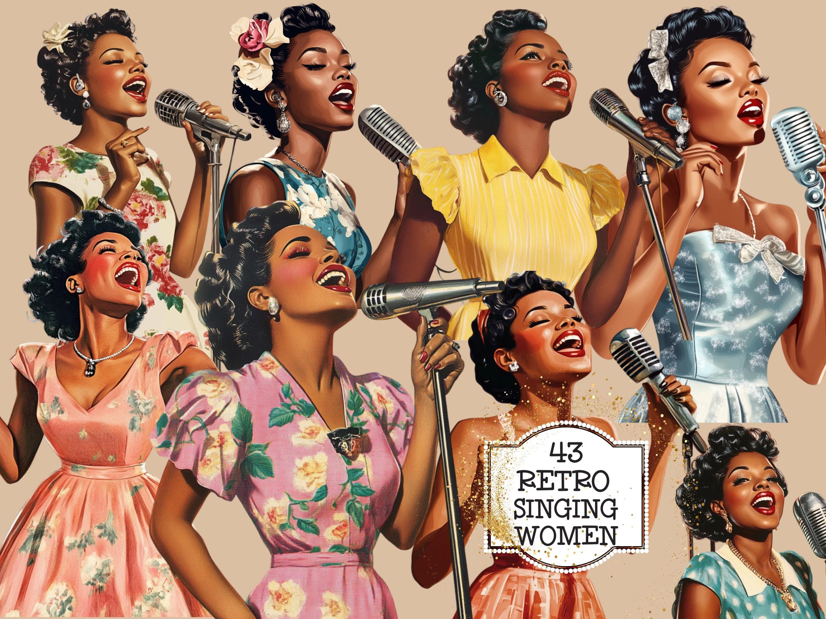 Retro Singing Women Clipart: 1950s Vintage Performers (digital PNG) - Etsy
