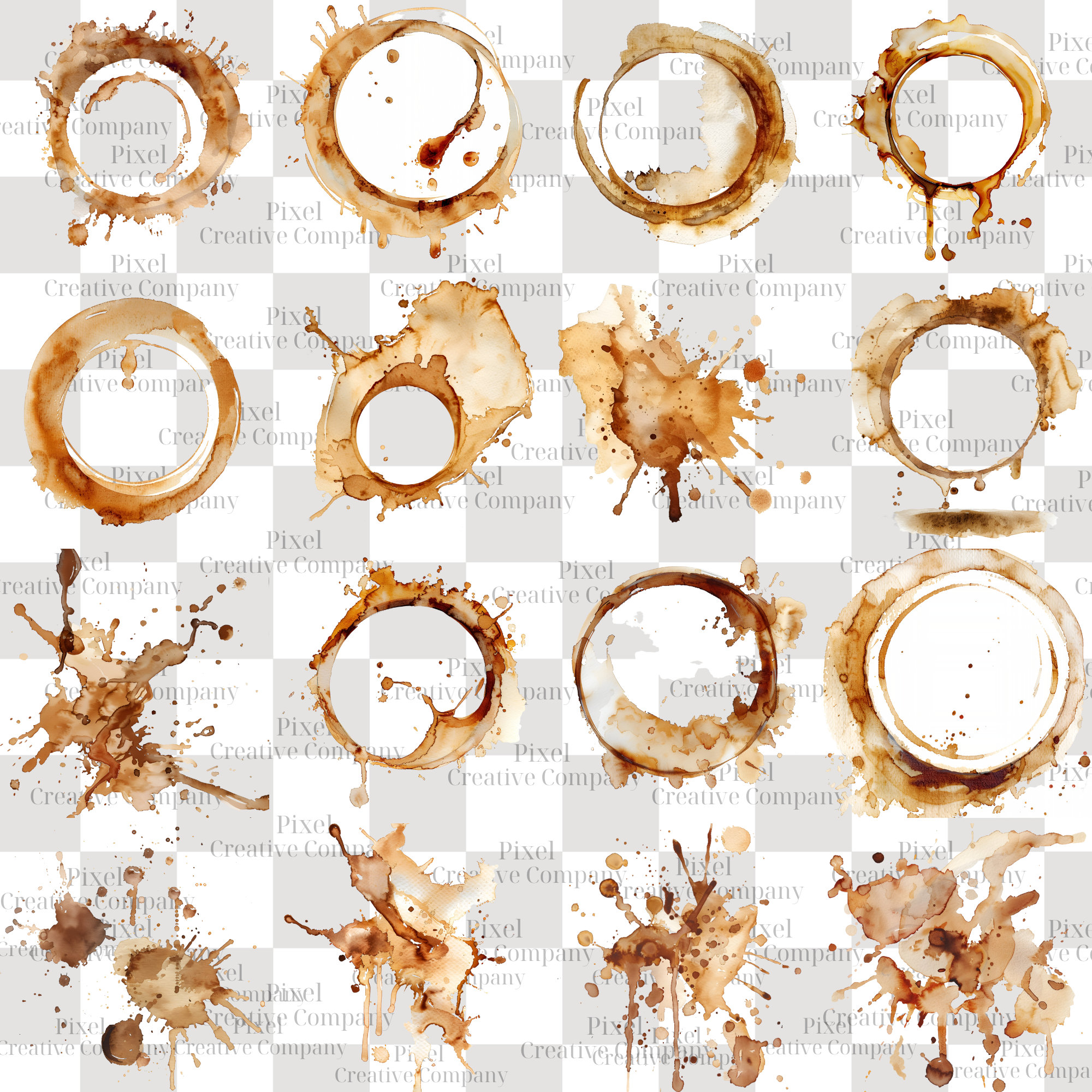 Watercolor Coffee Stains Clip Art: Transparent PNG Overlays (digital ...