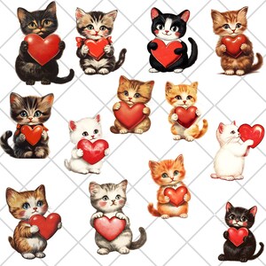 Valentine Kittens Clipart Graphics - Vintage Valentine's Day Digital ...