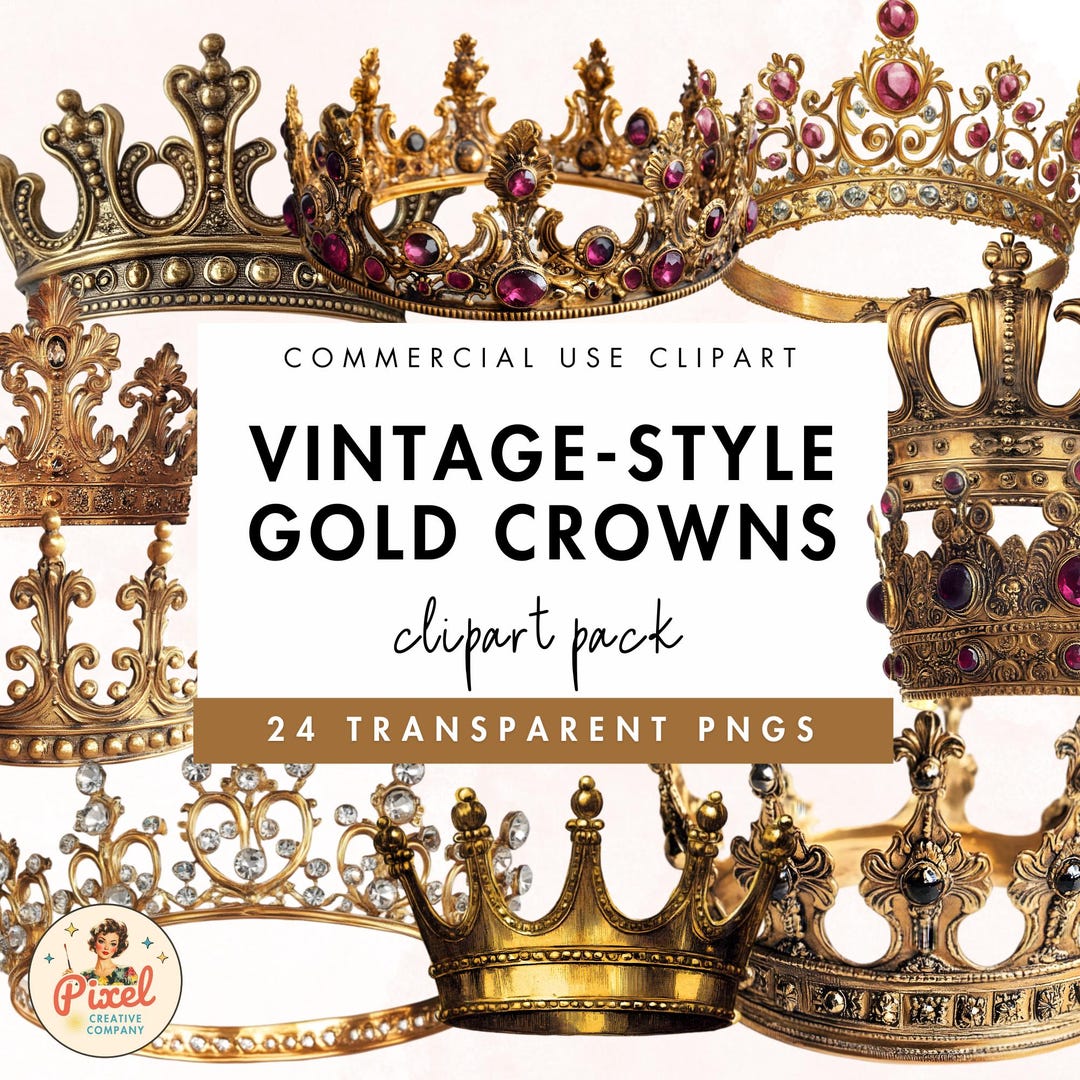 Vintage-style Gold Crowns Clipart, Gold Crown Clip Art, Gold Crowns ...