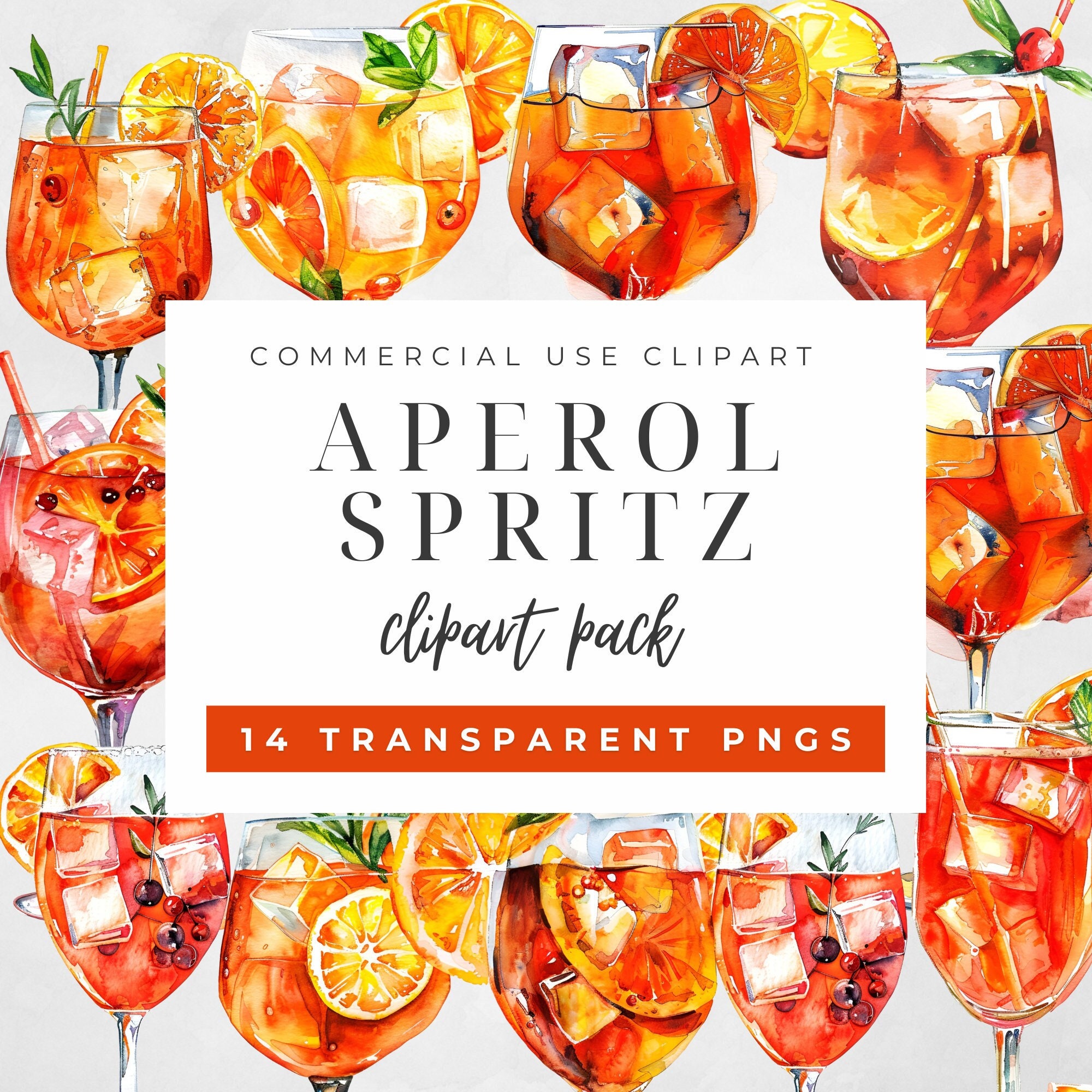 Aperol Spritz Watercolor Digital Clip Art Set Summer Cocktail Graphics ...