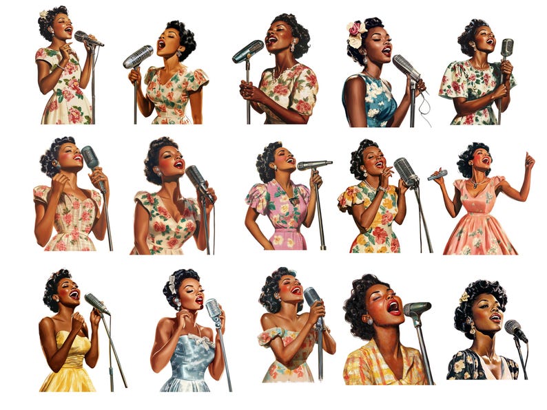 Retro Singing Women Clipart: 1950s Vintage Performers (digital PNG) - Etsy
