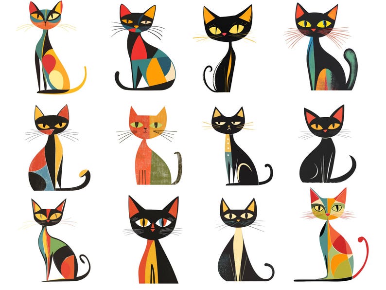 Mid Century Modern Cats Clipart: Retro 1950s Graphics (digital Download ...