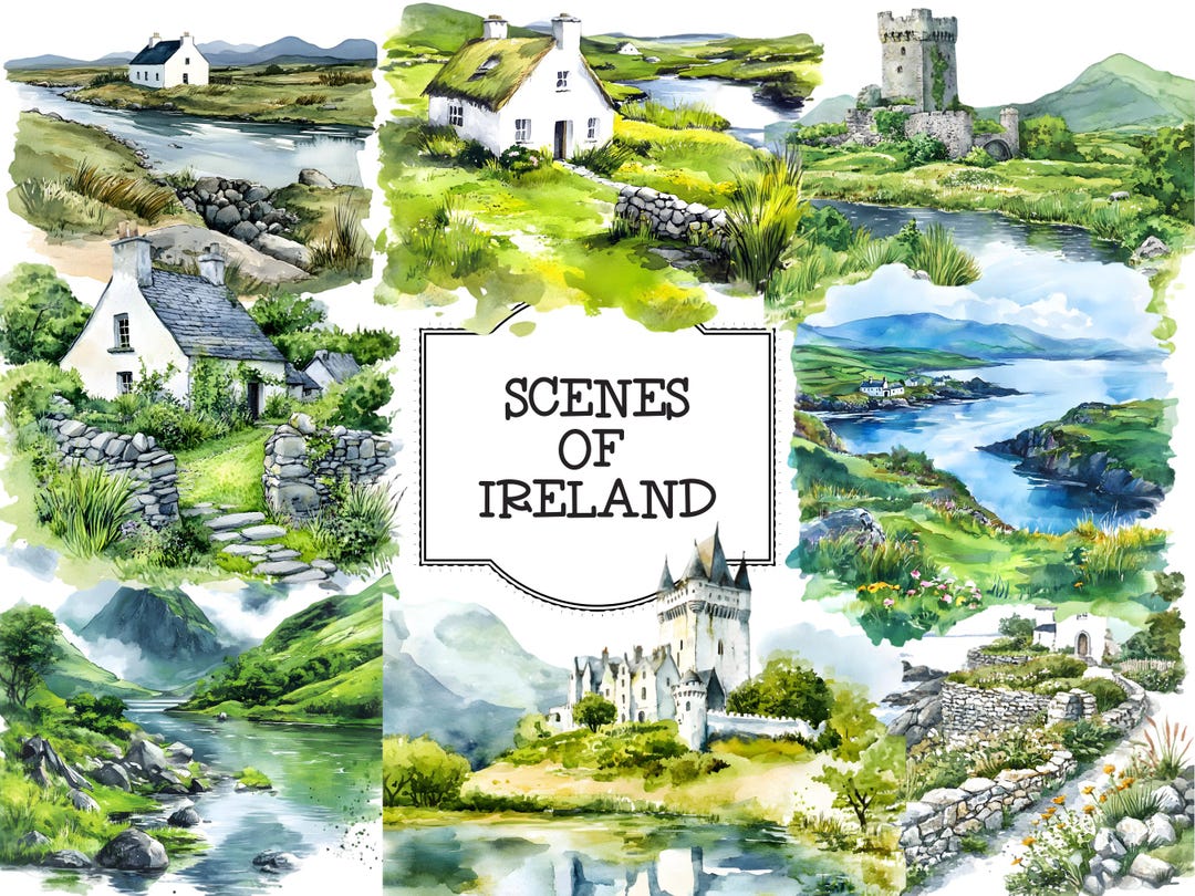 Irish Landscape Clipart: Ireland Scenery, Farmhouse Art (digital ...