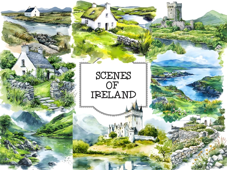 Irish Landscape Clipart: Ireland Scenery, Farmhouse Art (digital ...