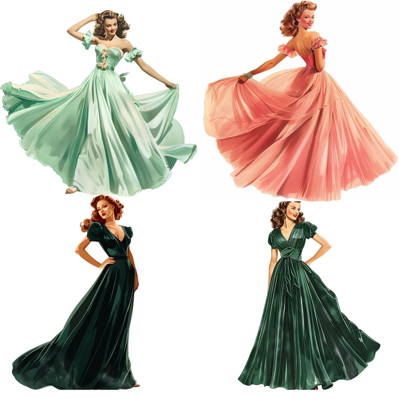 Retro 1940s Women Digital Clip Art Set - High-resolution, Vintage ...