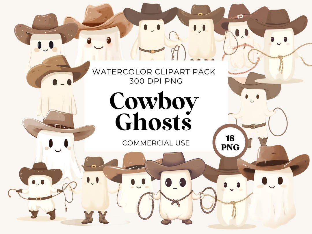 Cowboy Ghosts Cute Clipart, Halloween Cowboy Clip Art, Halloween Ghosts ...