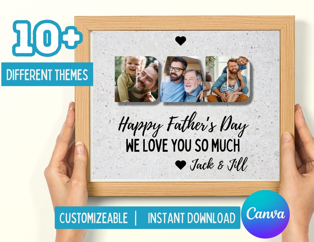 CUSTOMIZEABLE Happy Father's Day, Printable Canva, Editable Artwork, Collage Portrait, Template ...
