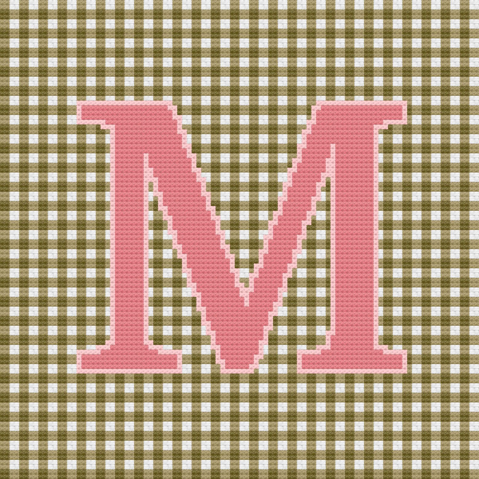 Letter M Cross Stitch Pattern: Pink Monogram on Gingham (PDF Pattern ...