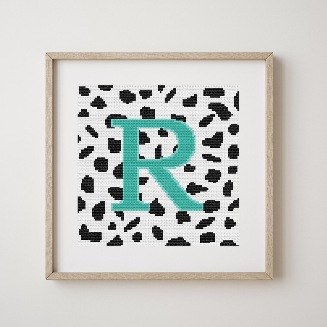 Letter R, Cross Stitch Alphabet Pattern, Mint Letter on Dalmatian Spots ...