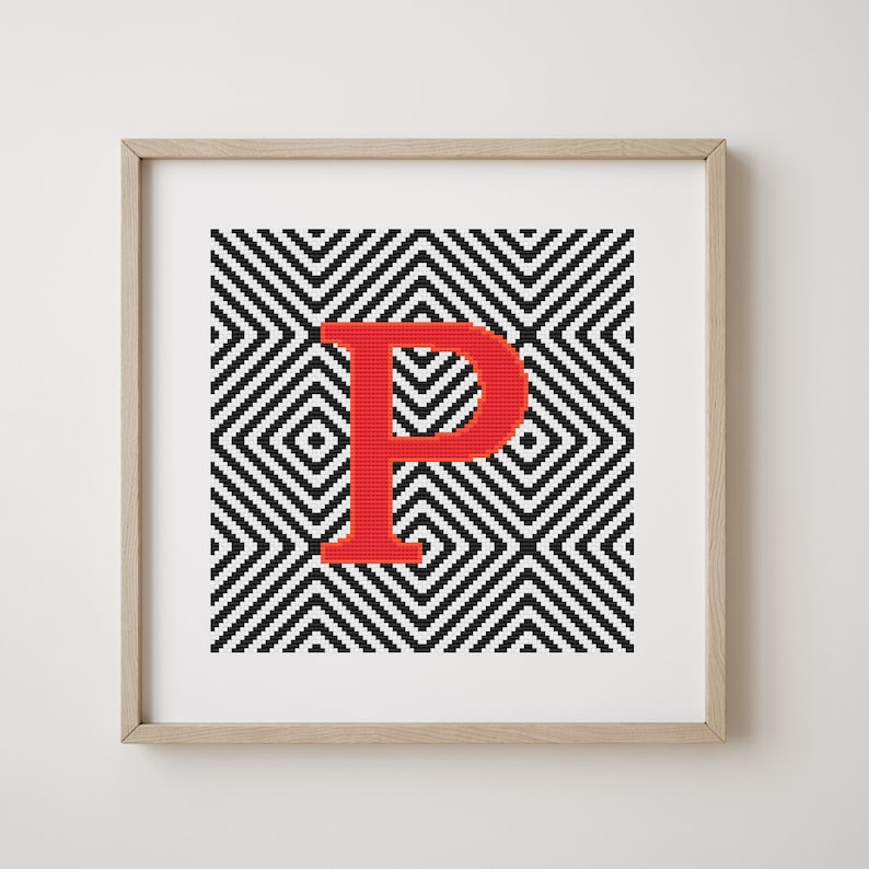 Letter P, Cross Stitch Alphabet Pattern, Red, Monogram, Modern Decor ...