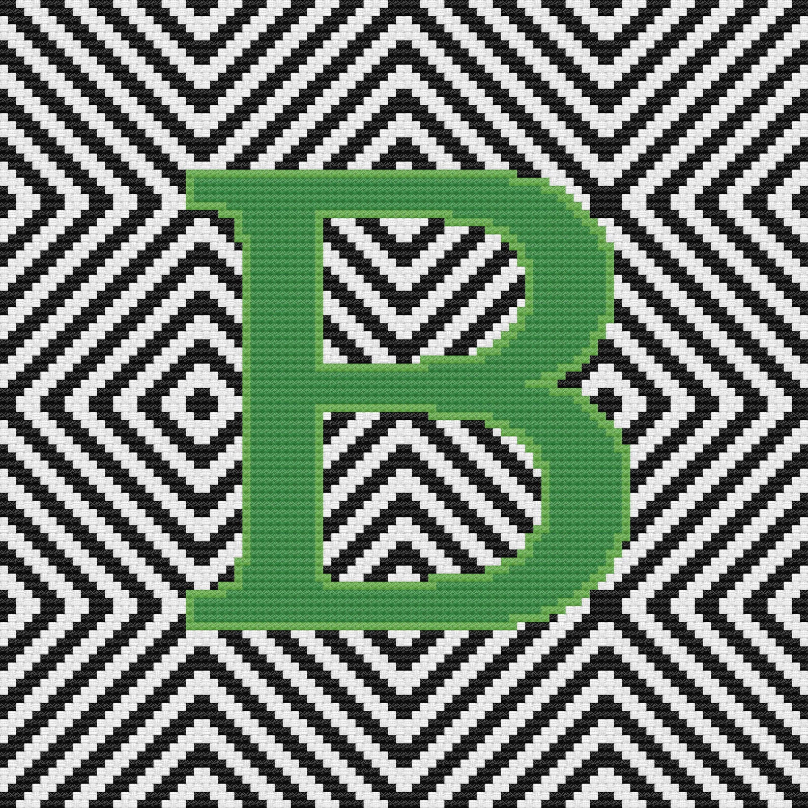 Letter B, Cross Stitch Alphabet Pattern, Green, Monogram, Modern Decor ...