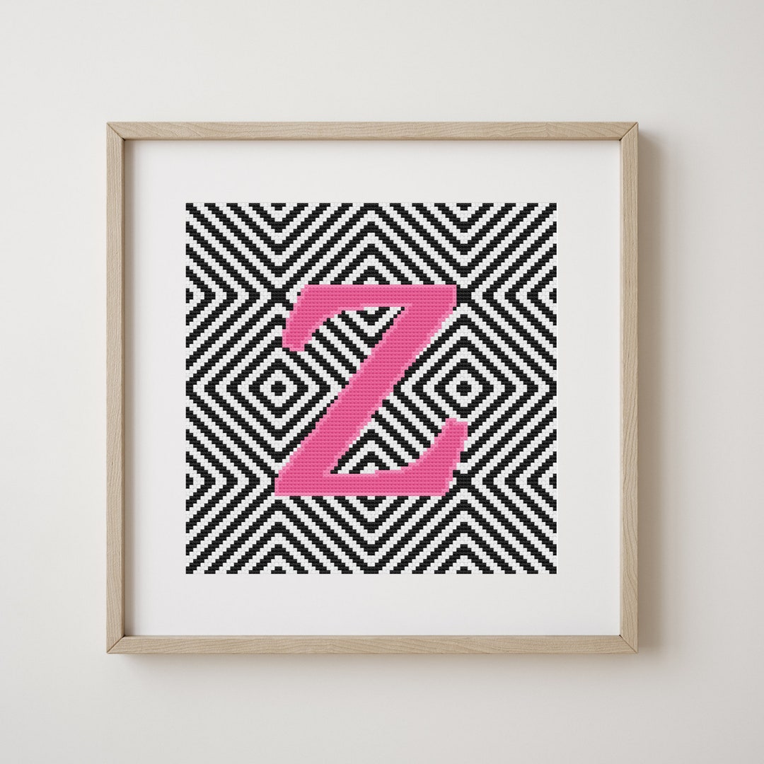 Letter Z, Cross Stitch Alphabet Pattern, Pink, Monogram, Modern Decor ...